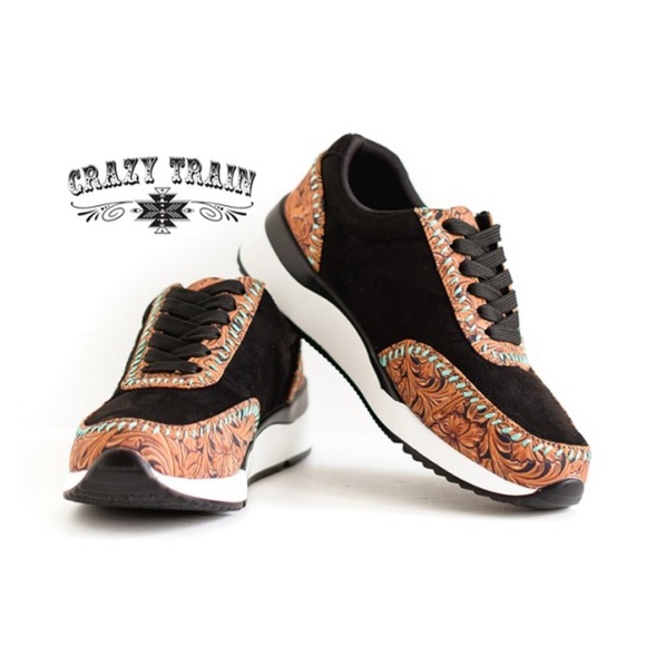 Crazy Train | Shoes | Western Black And Tooled Leather Sneakers Cowgirl ...
